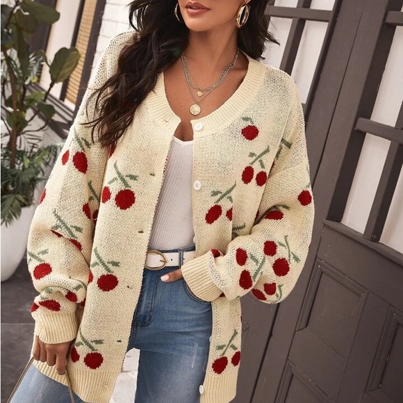 SHEIN | Sweaters | Cherry Knit Cardigan | Poshmark